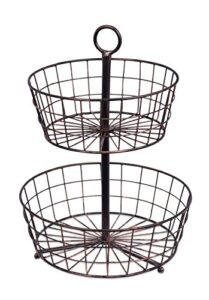 birdrock home 2 tier wire fruit basket bowl - round metal standing storage baskets - vegetable garlic caddy stand for kitchen counter - freestanding rustic decorative farmhouse decor