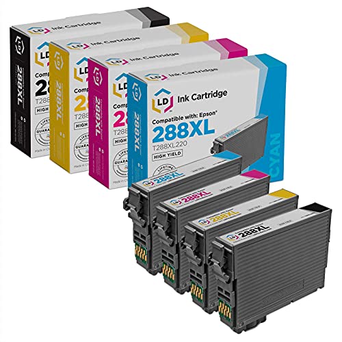 LD Products Remanufactured Ink Cartridge Replacements for 288 XL Epson 288XL Ink Cartridges High Yield for use in Epson XP446 Expression XP 440 XP330 XP340 (Black, Cyan, Magenta, Yellow, 4-Pack)