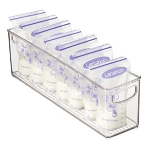 mDesign Plastic Long Stackable Storage Organizer Container, Organization Bin w/Handles for Kitchen, Pantry, Fridge, Freezer, Cabinet, Perfect to Hold Breast Milk - Ligne Collection - 2 Pack, Clear