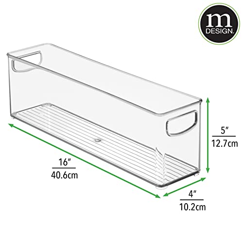 mDesign Plastic Long Stackable Storage Organizer Container, Organization Bin w/Handles for Kitchen, Pantry, Fridge, Freezer, Cabinet, Perfect to Hold Breast Milk - Ligne Collection - 2 Pack, Clear