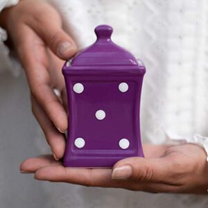 handmade purple and white polka dot small 5.3oz/150ml ceramic kitchen herb, spice, storage jar with lid, pottery canister, housewarming gift by city to cottage®