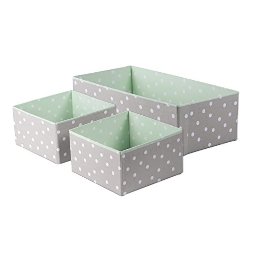 Home Traditions Customizable Storage Compartment - Rectangular, Foldable Sock/Underwear Drawer Divider or Closet/Nursery Organizer Bin, Light Green and Grey Polka Dot