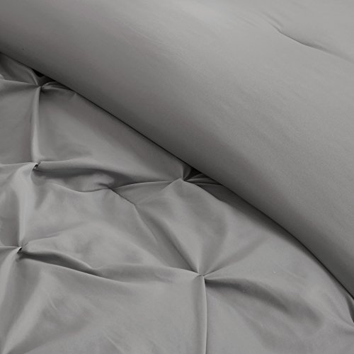 Comfort Spaces Cavoy Comforter Set - Luxe Diamond Tufting, All Season Bedding, Matching Bed Skirt, Decorative Pillows, Queen, Faux Silk Gray 5 Piece