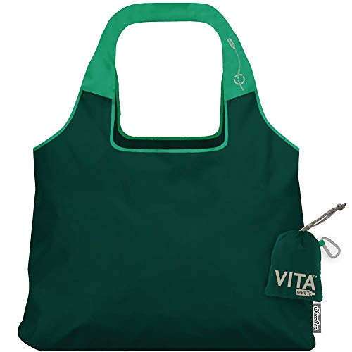 ChicoBag Vita rePETe Reusable Shoulder Tote w/Built-In Pouch & Carabiner Clip | Perfect for Shopping, Travel, Organization | Large Eco-Conscious Packable Bag | Zen Green (Pack of 1)