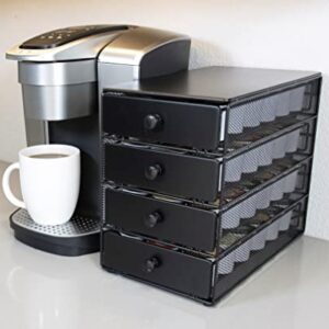 Nifty Coffee Pod Drawer – Black Satin Finish, Compatible with K-Cups, 72 Pod Pack Capacity Rack, 4-Tier Holder, Super-Sized Storage, Stylish Home or Office Kitchen Counter Organizer