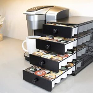 Nifty Coffee Pod Drawer – Black Satin Finish, Compatible with K-Cups, 72 Pod Pack Capacity Rack, 4-Tier Holder, Super-Sized Storage, Stylish Home or Office Kitchen Counter Organizer