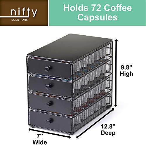 Nifty Coffee Pod Drawer – Black Satin Finish, Compatible with K-Cups, 72 Pod Pack Capacity Rack, 4-Tier Holder, Super-Sized Storage, Stylish Home or Office Kitchen Counter Organizer