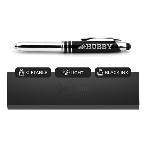 "HUBBY" Engraved Gift Pen w/LED Light & Stylus Tip - Gift Ideas for Husband from Wife for Anniversary, Wedding, Valentine's Day, Father's Day - Multi-function Pen with Presentation Box