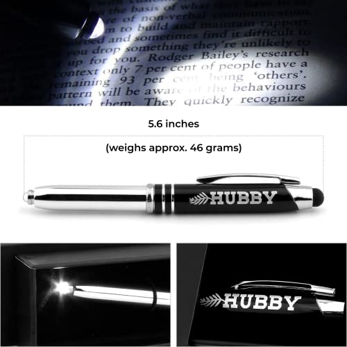 "HUBBY" Engraved Gift Pen w/LED Light & Stylus Tip - Gift Ideas for Husband from Wife for Anniversary, Wedding, Valentine's Day, Father's Day - Multi-function Pen with Presentation Box