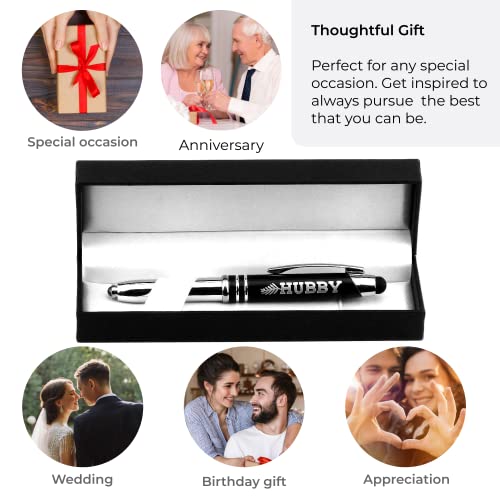 "HUBBY" Engraved Gift Pen w/LED Light & Stylus Tip - Gift Ideas for Husband from Wife for Anniversary, Wedding, Valentine's Day, Father's Day - Multi-function Pen with Presentation Box