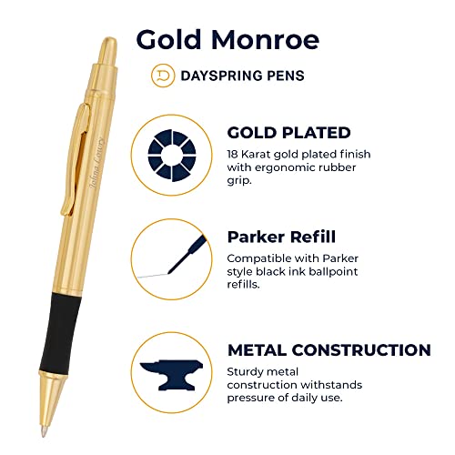 Dayspring Pens - Personalized Monroe 18 Karat Gold Plated Gift Click Pen and Case - Custom Engraved Fast with Your Name and Shipped in One Business Day.