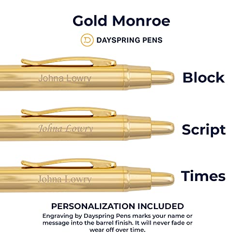 Dayspring Pens - Personalized Monroe 18 Karat Gold Plated Gift Click Pen and Case - Custom Engraved Fast with Your Name and Shipped in One Business Day.