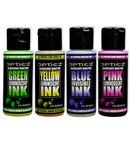 opticz uv blacklight reactive luminescent 2 oz. inks - 4 pack