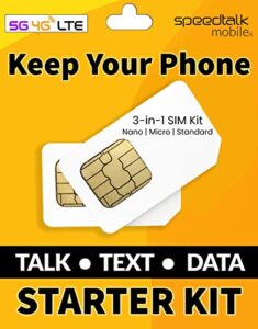 speedtalk mobile universal sim card starter kit for 5g 4g lte ios android smart phones | talk text data | triple cut 3 in 1 simcard - standard micro nano | no contract cellphone plan | us coverage