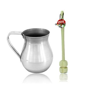 imusa aluminum chocolatera (hot chocolate pitcher). bundle with a wooden chocolate mixer - molinillo 14" (1.4 quart)