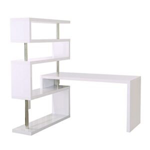 homcom foldable rotating corner desk and shelf combo white