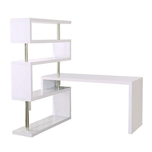 HomCom Foldable Rotating Corner Desk and Shelf Combo White