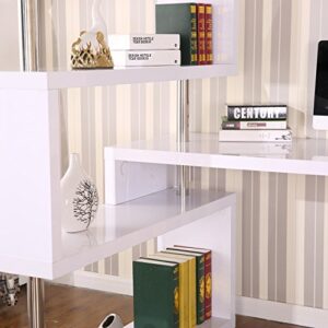 HomCom Foldable Rotating Corner Desk and Shelf Combo White