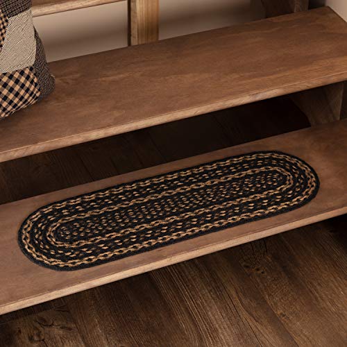 VHC Brands Classic Country Primitive Flooring-Farmhouse Black Oval Jute, Stair Tread, Non-Stenciled