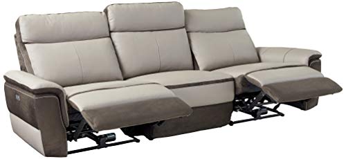 Homelegance Laertes Two-Tone Power Reclining Sofa Top Grain Leather Fabric Match, Light Grey