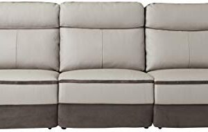 Homelegance Laertes Two-Tone Power Reclining Sofa Top Grain Leather Fabric Match, Light Grey