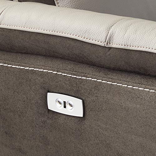 Homelegance Laertes Two-Tone Power Reclining Sofa Top Grain Leather Fabric Match, Light Grey