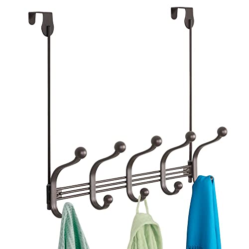 mDesign Decorative Closet Over Door or Wall Mount 10 Hook Metal Storage Organizer Rack for Coats, Hoodies, Hats, Scarves, Purses, Leashes, Bath Towels, Robes - Hyde Collection - Bronze