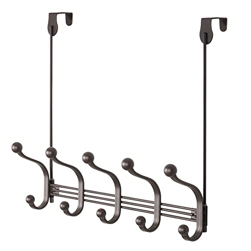 mDesign Decorative Closet Over Door or Wall Mount 10 Hook Metal Storage Organizer Rack for Coats, Hoodies, Hats, Scarves, Purses, Leashes, Bath Towels, Robes - Hyde Collection - Bronze