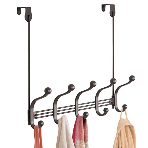 mDesign Decorative Closet Over Door or Wall Mount 10 Hook Metal Storage Organizer Rack for Coats, Hoodies, Hats, Scarves, Purses, Leashes, Bath Towels, Robes - Hyde Collection - Bronze