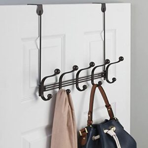 mDesign Decorative Closet Over Door or Wall Mount 10 Hook Metal Storage Organizer Rack for Coats, Hoodies, Hats, Scarves, Purses, Leashes, Bath Towels, Robes - Hyde Collection - Bronze