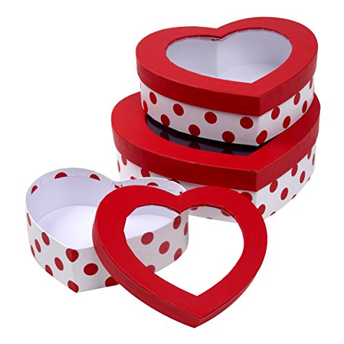 Valentine's Day Heart Shaped Gift Boxes with Window 3 Pack Valentine Hearts Treat Box with Lids Valentines Nesting Cardboard Cookie Box for Gift Giving Holiday Decorative Present Wrapping & Packaging