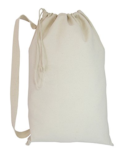 Laundry Bag with Drawstring Closure and Shoulder Straps Heavy Cotton Canvas - Large, Natural, Set of 1