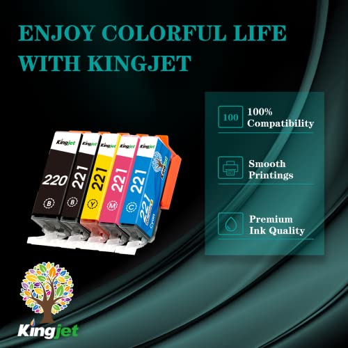 Kingjet Compatible for Canon 220 221 Ink Cartridges, Replacement for Canon PGI-220 PGI220 CLI-221 CLI221 Work with PIXMA MP560 MP620 MP620B MP640 MP980 MP990 MX860 IP3600 IP4600 IP4700, 15 Pack