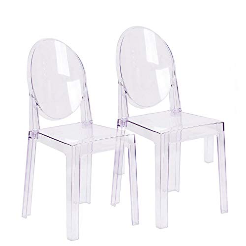 2xhome - Set of Two (2) - Clear - Large Size - Modern Ghost Side Chair Ghost Chair Clear Victoria Chairs Dining Room Chair - Accent Seat - Lounge No Arms Armless Arm Less Chairs