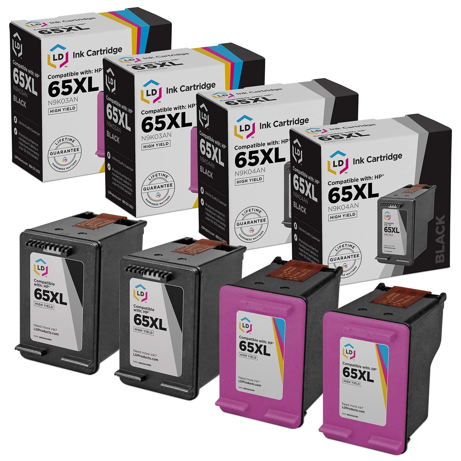 LD Remanufactured Ink Cartridge Replacement for HP 65XL ( 2 Black, 2 Color, 4 pk )