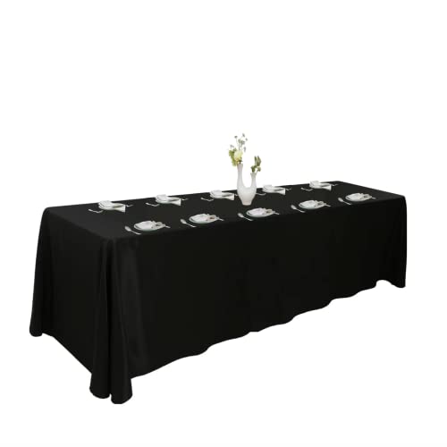 URBY 90 X 156 Inch Polyester Rectangular Table Cloth for 8-10 Foot Table That Seats 10-12 Person - Fits Extra Long Tables Or Cut to Fit Smaller Tables - Machine Wash Reusable and Wrinkle Free - Black