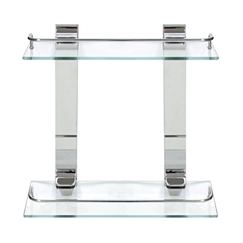 MODONA Double Glass Wall Shelf with Rail – Polished Chrome – 5 Year Warrantee