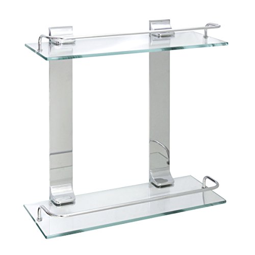 MODONA Double Glass Wall Shelf with Rail – Polished Chrome – 5 Year Warrantee