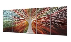 yihui arts multi-colored tree metal wall art, 3d wall art for modern and contemporary decor, decorative hanging in 5-panels measures 24"x 64", works for indoor and outdoor settings