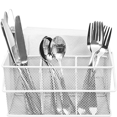 Sorbus® Utensil Caddy — Silverware, Napkin Holder, and Condiment Organizer — Multi-Purpose Steel Mesh Caddy—Ideal for Kitchen, Dining, Entertaining, Tailgating, Picnics, and Much More (White)