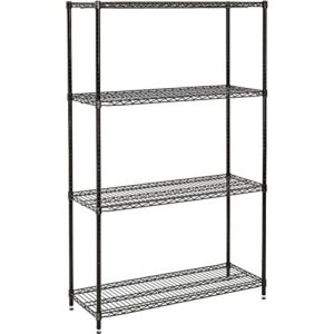 nexel economy adjustable wire shelving unit, 4 tier, nsf listed commercial storage rack, 24" x 48" x 74", black epoxy