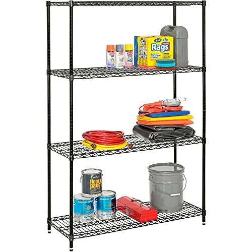 Nexel Economy Adjustable Wire Shelving Unit, 4 Tier, NSF Listed Commercial Storage Rack, 24" x 48" x 74", Black Epoxy