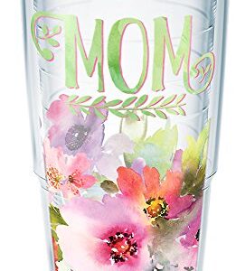 Tervis Mom - Watercolor Floral Tumbler with Wrap and Fuchsia Lid 24oz, Clear