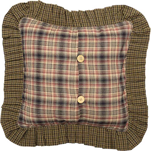 VHC Brands Tea Cabin Quilted Pillow 16x16 Country Rustic Bedding Accessory, Moss Green and Deep Red