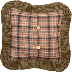 VHC Brands Tea Cabin Quilted Pillow 16x16 Country Rustic Bedding Accessory, Moss Green and Deep Red