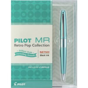 PILOT MR Retro Pop Collection Ballpoint Pen Gift Box with 2 Refills, Aquamarine Barrel with Dots Accent, Medium Point Stainless Steel Nib, Refillable Black Ink (91499), Aquamarine/Dots