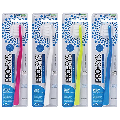 PRO-SYS® Adult Tapered Soft Toothbrush (Colorful 4-Pack) - ADA Accepted, Made with Soft Dupont™ bristles