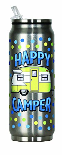 Spoontiques Happy Camper Stainless Steel Can, Silver