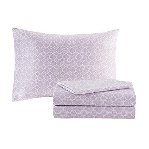 Madison Park Essentials Cozy Bed In A Bag Comforter with Complete Cotton Sheet Set - Trendy Floral Design All Season Cover, Decorative Pillow, Twin(68"x86"), Leaf Purple 9 Piece