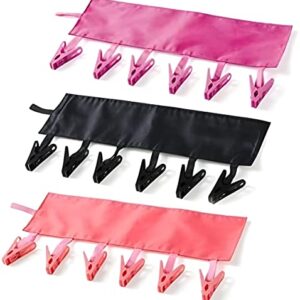 TamBee Bathroom Racks Cloth Hanger Clothespin Travel Portable Folding Cloth Socks Drying Hanger with 6 Clips Pack of 3 (Red, Black, Rose red)